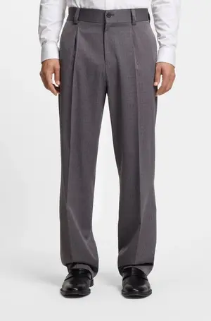 Hugo Boss Belted Casual Pants With Button Placket - Gray Pattern