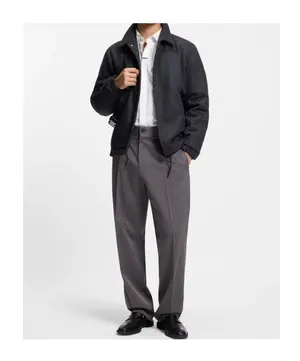 Hugo Boss Belted Casual Pants With Button Placket - Gray Pattern