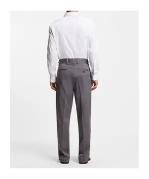 Hugo Boss Belted Casual Pants With Button Placket - Gray Pattern