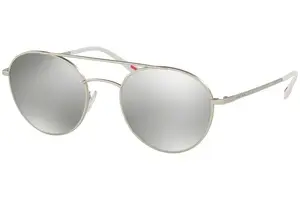 Prada Silver Tone Logo Aviator Sunglasses