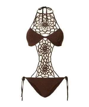 TWINSET Crochet Knit One-piece Swimsuit - Brown