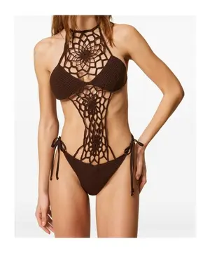 TWINSET Crochet Knit One-piece Swimsuit - Brown