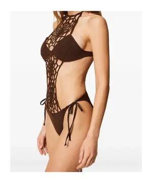 TWINSET Crochet Knit One-piece Swimsuit - Brown
