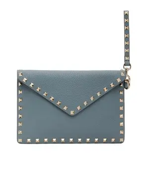 Valentino Garavani Studded Zipper Clutch With Detachable Wrist Strap - Gray