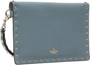 Valentino Garavani Studded Zipper Clutch With Detachable Wrist Strap - Gray