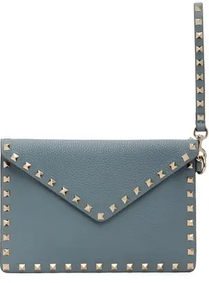 Valentino Garavani Studded Zipper Clutch With Detachable Wrist Strap - Gray