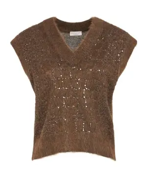 Brunello Cucinelli Embellished Mohair Blend Knit Vest