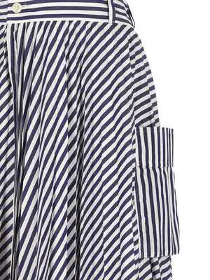 Sacai Striped Pleated Midi Skirt With Button Closure