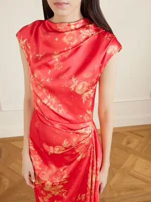 Erdem Printed Maxi Dress With Asymmetrical Hem