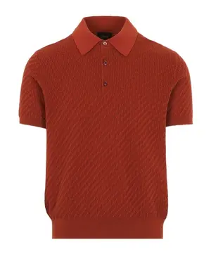 Brioni Cotton, Silk And Cashmere Trama Weave Polo - Brick