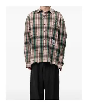 Mihara Yasuhiro Checked Embroidered Shirt