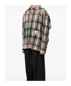 Mihara Yasuhiro Checked Embroidered Shirt
