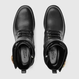 Gucci Logo Plaque Lace-up Ankle Boots