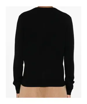Soft Goat Crew Neck Fine Knit Cardigan - Black