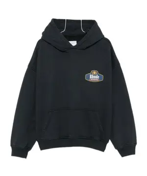 Rhude Logo Printed Long Sleeved Hoodie - Black
