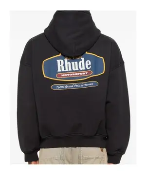 Rhude Logo Printed Long Sleeved Hoodie - Black