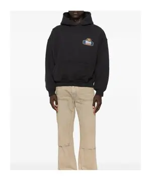 Rhude Logo Printed Long Sleeved Hoodie - Black