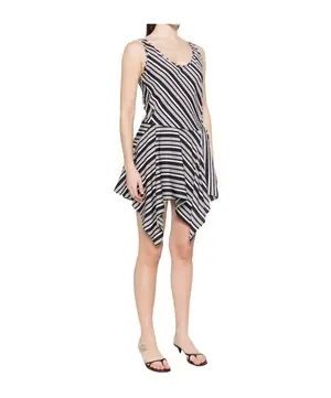 IRO PARIS Asymmetrical Striped V-neck Sleeveless Dress