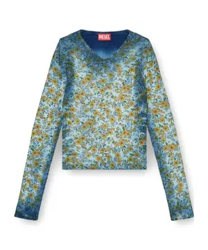 DIESEL® Ribbed Floral Long-sleeve V-neck Sweater