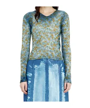 DIESEL® Ribbed Floral Long-sleeve V-neck Sweater