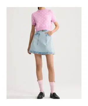PATOU High-waist A-line Denim Mini Skirt