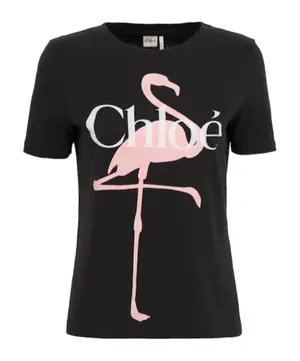 Chloé Cotton Jersey T-shirt With Flamingo Print - Black