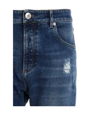 Brunello Cucinelli Distressed Straight-leg Jeans - Blue