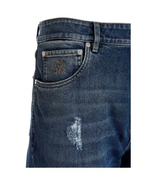 Brunello Cucinelli Distressed Straight-leg Jeans - Blue