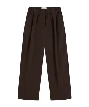 ST. AGNI Elastic Waist Pleated Wide-leg Trousers - Black