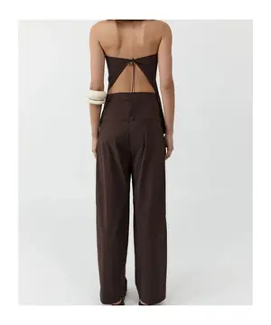 ST. AGNI Elastic Waist Pleated Wide-leg Trousers - Black