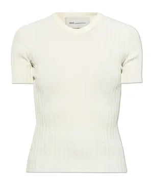 Ami Ribbed Short-sleeve Knit Top - Off White