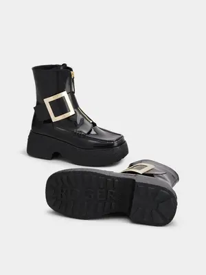 ROGER VIVIER Patent Leather Lug Sole Boots