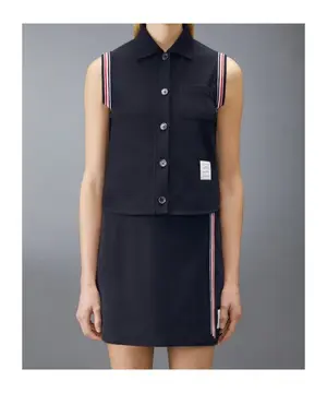 Thom Browne Sleeveless Striped Buttoned Shirt - Navy Blue