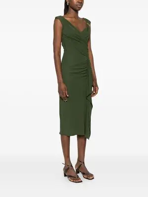 Max Mara Sleeveless V-neck Draped Midi Dress - No