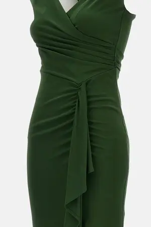 Max Mara Sleeveless V-neck Draped Midi Dress - No