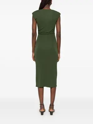 Max Mara Sleeveless V-neck Draped Midi Dress - No