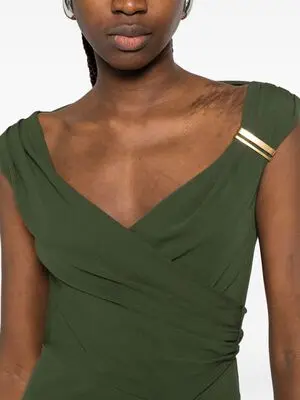 Max Mara Sleeveless V-neck Draped Midi Dress - No