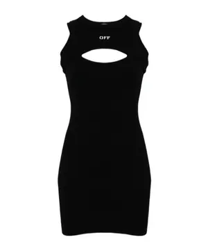 Off-White Cutout Sleeveless Fitted Dress - Blacks