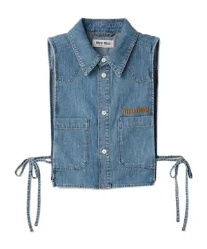 Miu Miu Cropped Chambray Tie Shirt - Blue