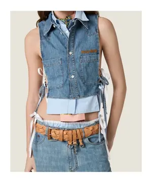 Miu Miu Cropped Chambray Tie Shirt