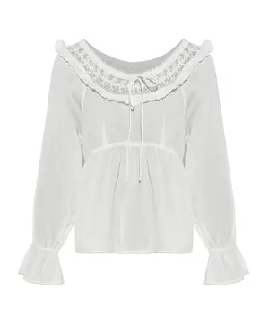 Posse Danielle Lace-trim Peasant Top - White