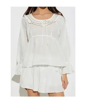 Posse Danielle Lace-trim Peasant Top - White