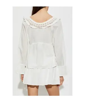 Posse Danielle Lace-trim Peasant Top - White