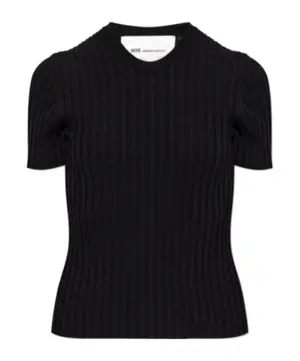 AMI Paris Ami Paris Pleated Ribbed Knitted Top Black