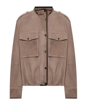 Brunello Cucinelli Suede Epaulette-detail Jacket - Brown
