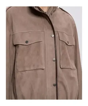 Brunello Cucinelli Suede Epaulette-detail Jacket - Brown
