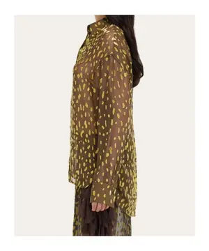 FERRAGAMO Devoré Georgette Animal Print Shirt - Green