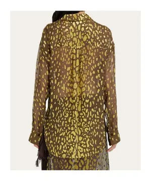 FERRAGAMO Devoré Georgette Animal Print Shirt - Green