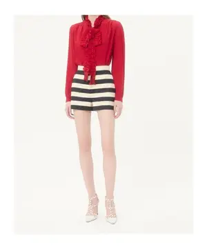 Valentino Garavani Cotton Satin Shorts With Maxi Barré Stripe