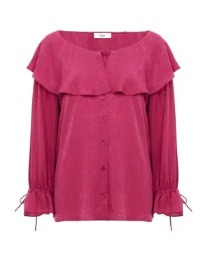 Chloé Round Neck Ruffled Silk Blouse - Deep Ruby Red